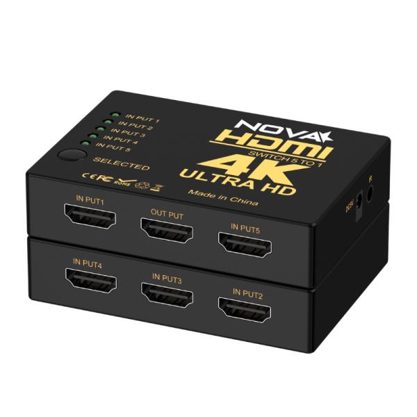 SWITCH NOVA FAA39214001C 5 PUERTOS HDMI 4K*2K@30HZ CON CONTROL REMOTO Y CABLE USB-A – Creta Gaming